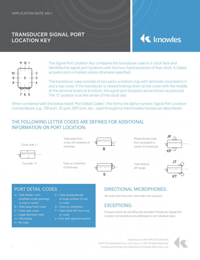 Knowles transducer signal port location reference page 1