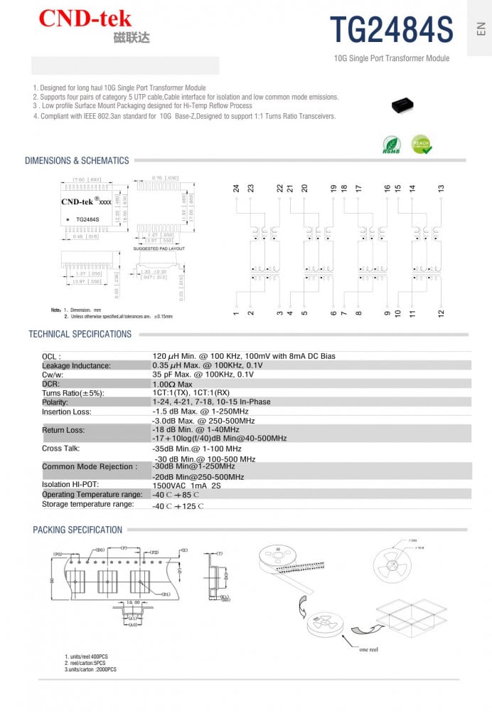 TG2484S technical datasheet page