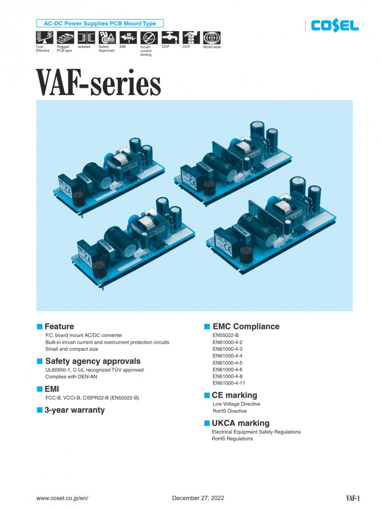 Cosel VAF series datasheet page 1