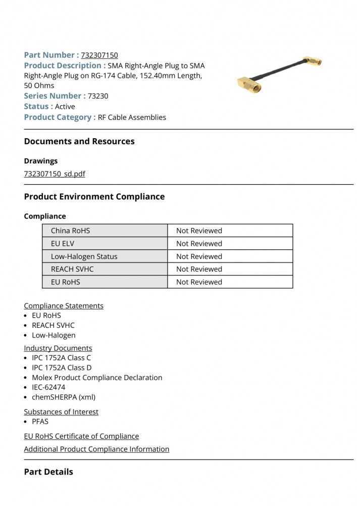 MOLEX 732307150 product drawing preview, page 1
