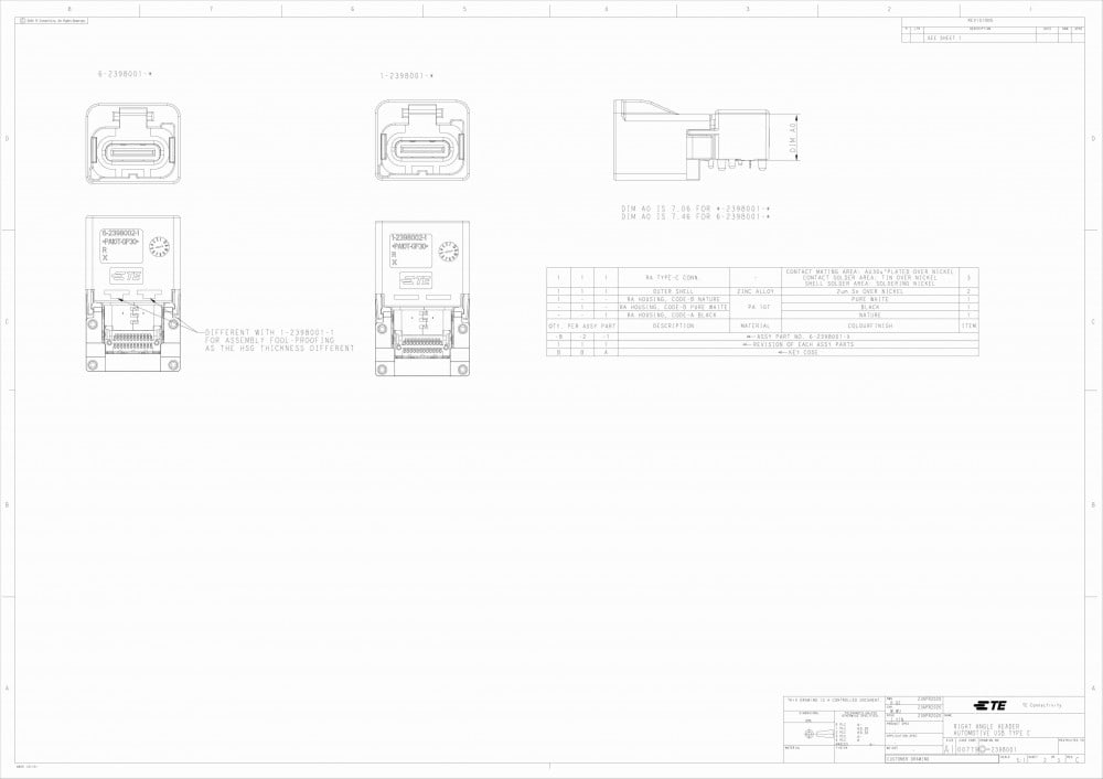 TE Connectivity 2398001-1 technical drawing page 2