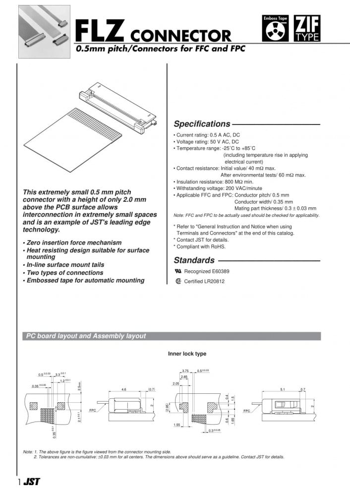 JST FLZ series technical document page 1