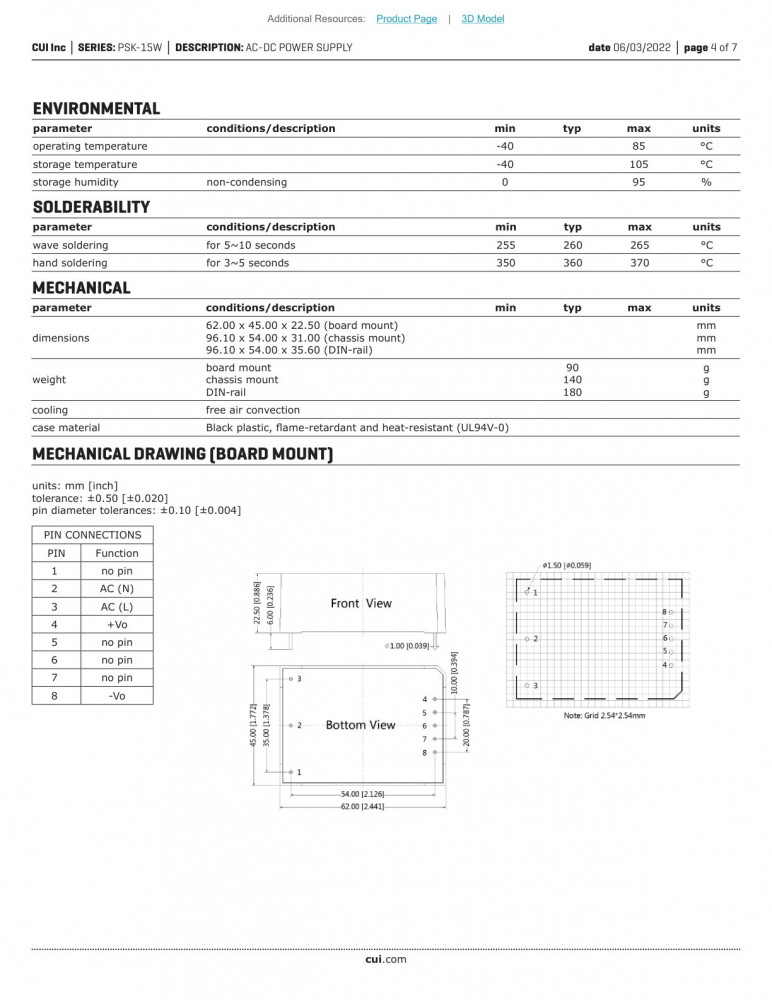 CUI PSK-15W series datasheet page 4