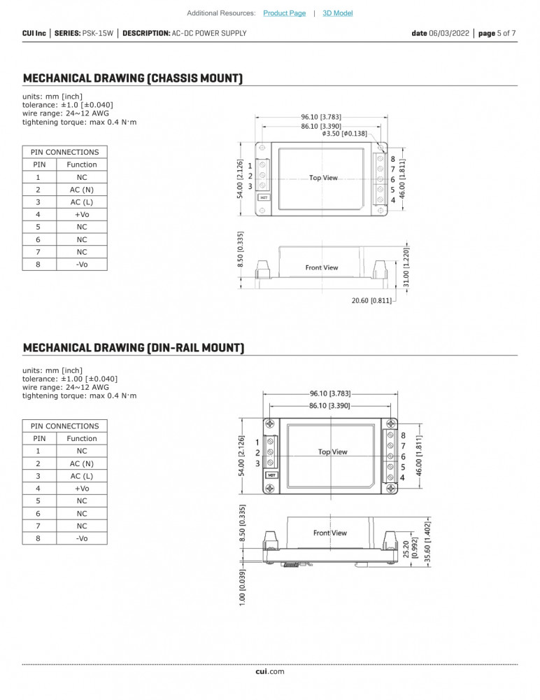 CUI PSK-15W series datasheet page 5