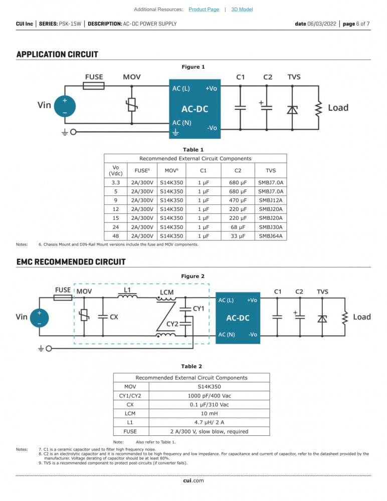 CUI PSK-15W series datasheet page 6