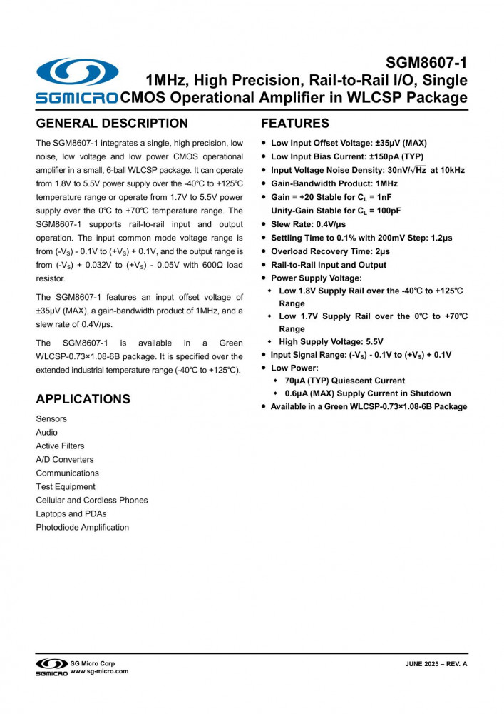 SGM8607-1 datasheet page 1