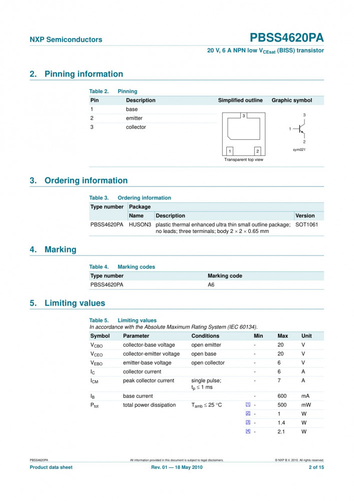 PBSS4620PA datasheet page 3