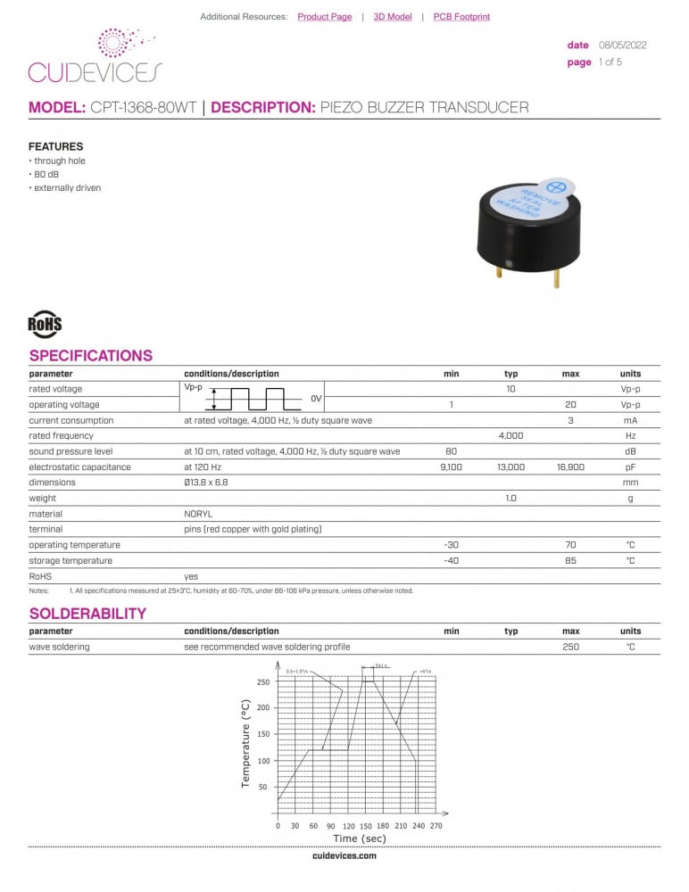 CPT-1368-80WT datasheet page 1