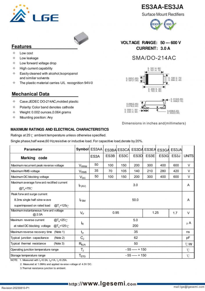 LGE ES3JA datasheet page 1