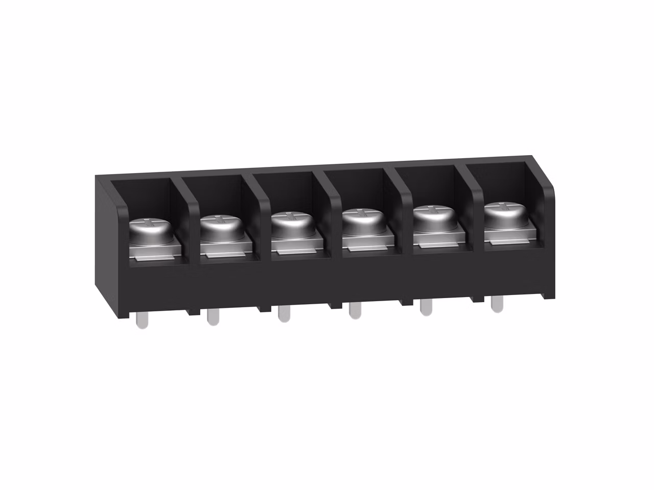 9.53mm Pitch, Single Row, Tri-Barrier Terminal Strip, without Mounting Ends, Black, Steel Screws, 6 Circuits for sale
