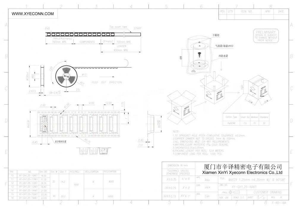 XYECONN XY-GH1.25 series drawing sheet 3