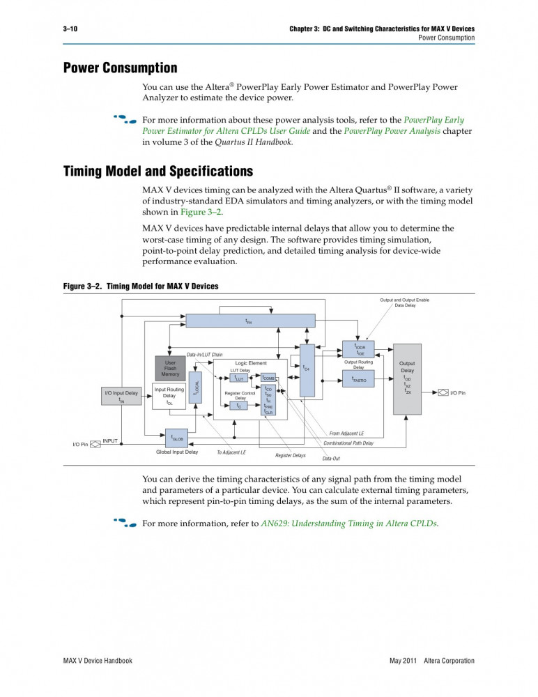 MAX V timing specifications document page 10
