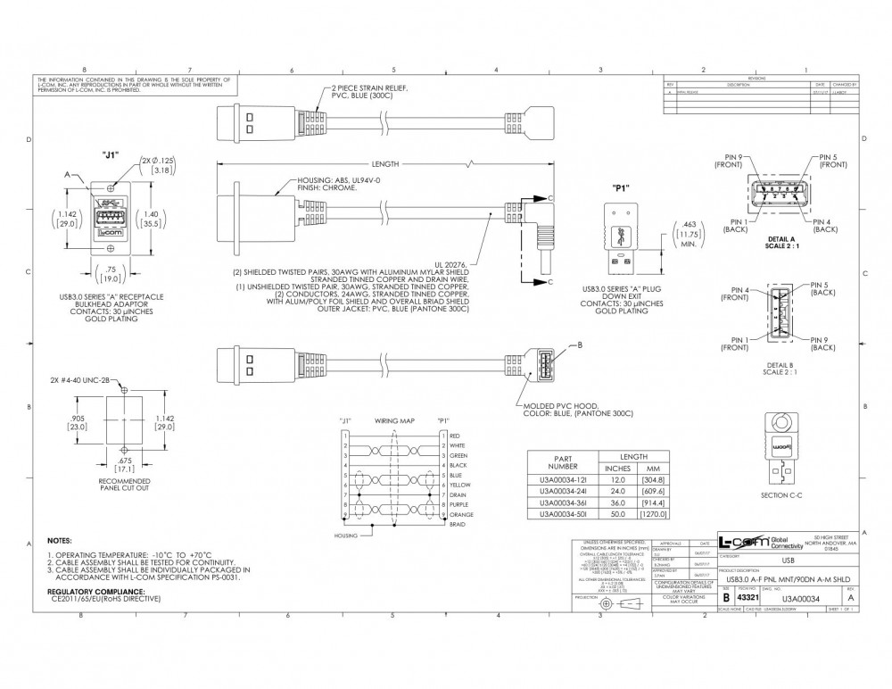 L-com U3A00034-36I technical drawing