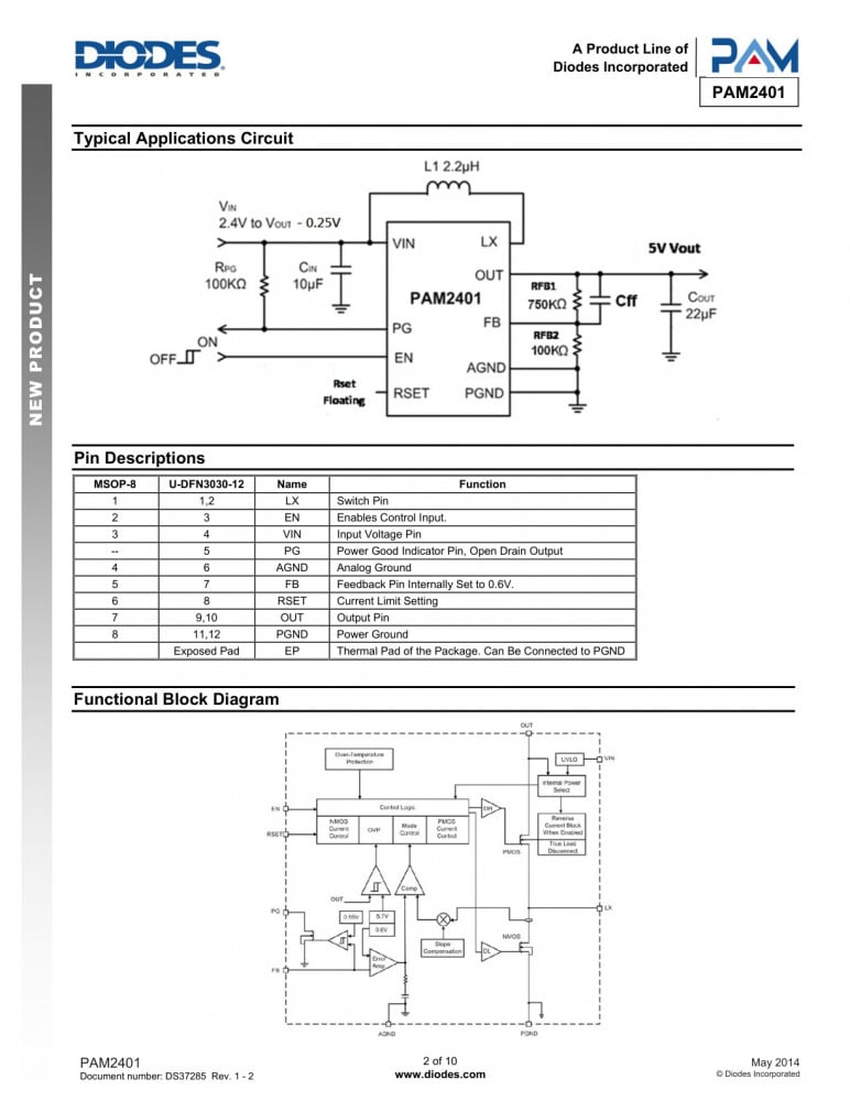 PAM2401 datasheet page 2