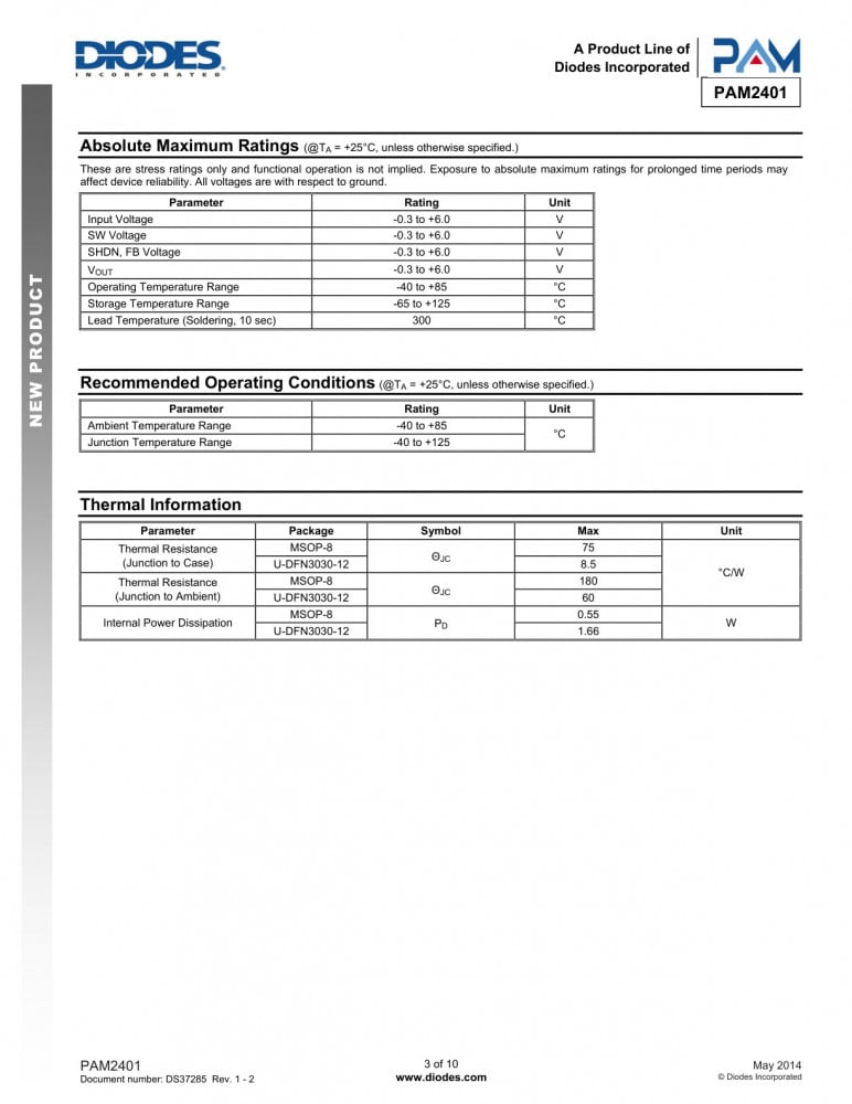 PAM2401 datasheet page 3