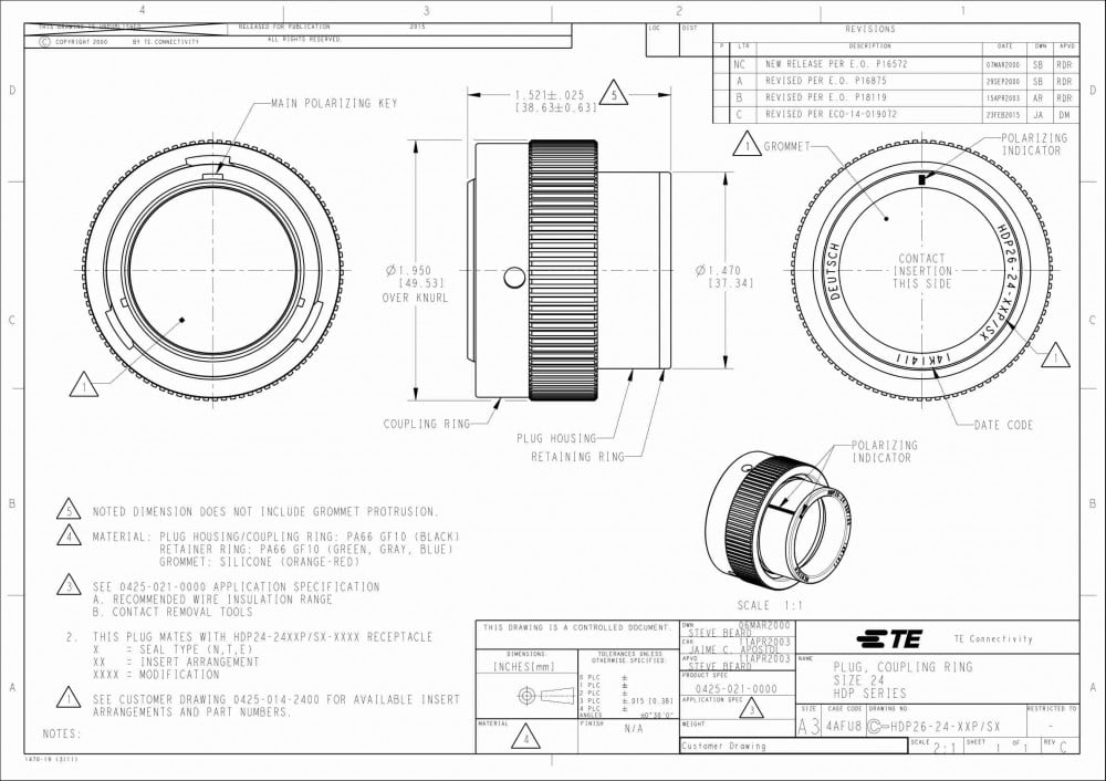 TE Connectivity HDP26-24-31SE controlled drawing preview