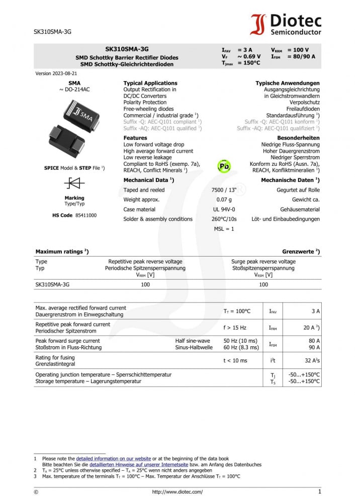 DIOTEC rectifier diode datasheet page 1