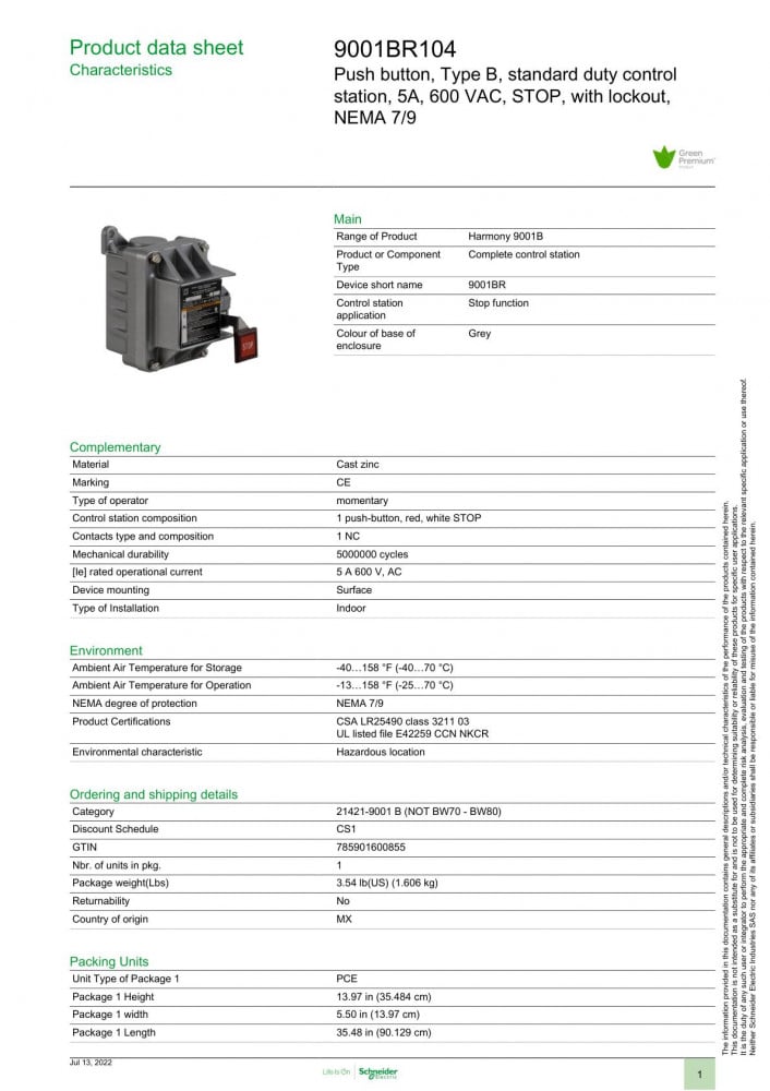 9001BR104 technical document page 1