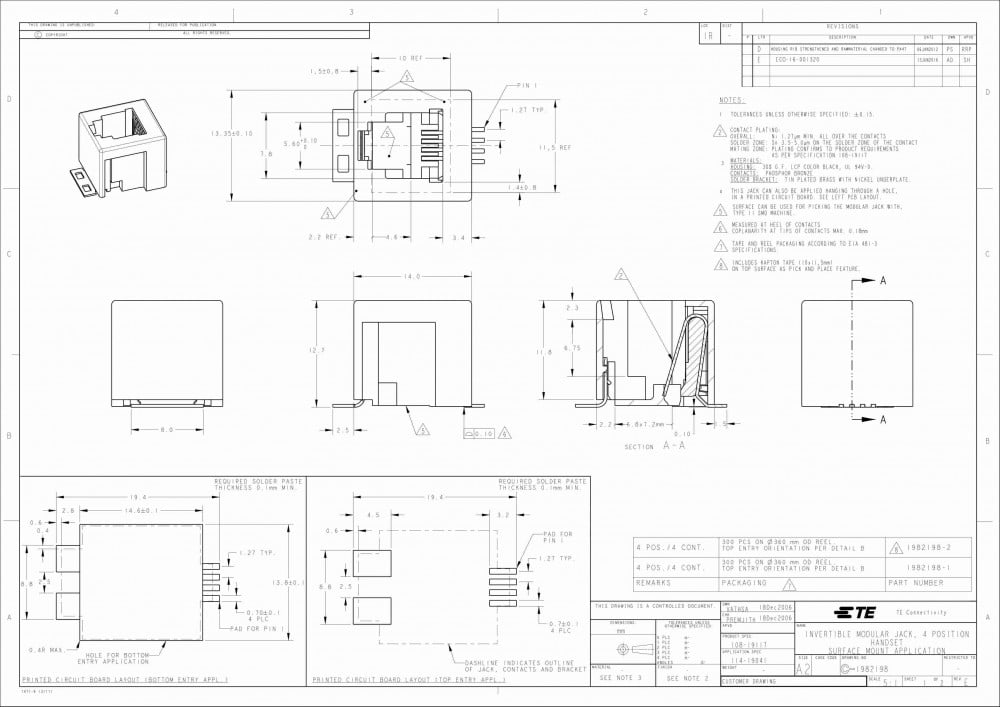 TE Connectivity 1982198-1 technical drawing page 1