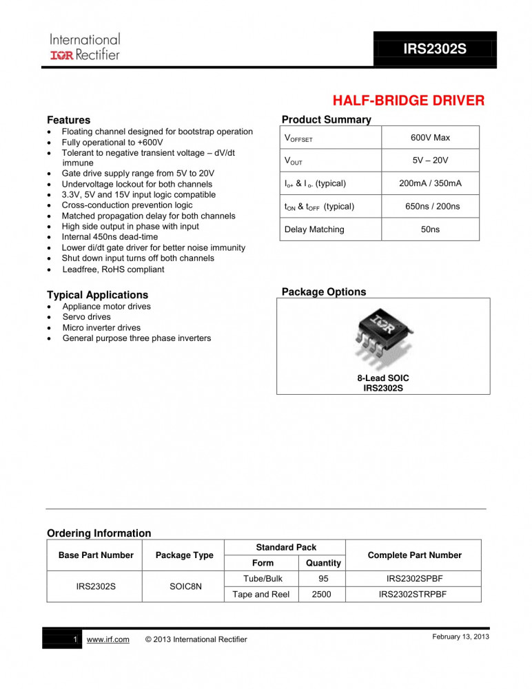 IRS2302SPBF datasheet page 1