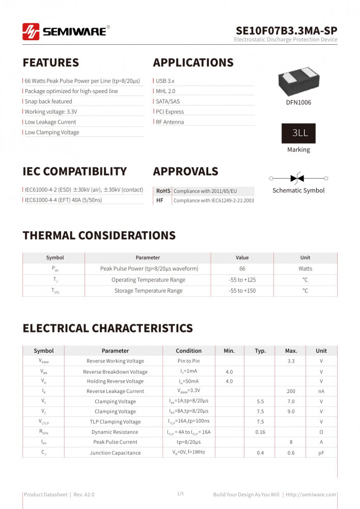 SE10F07B3.3MA-SP datasheet page 1