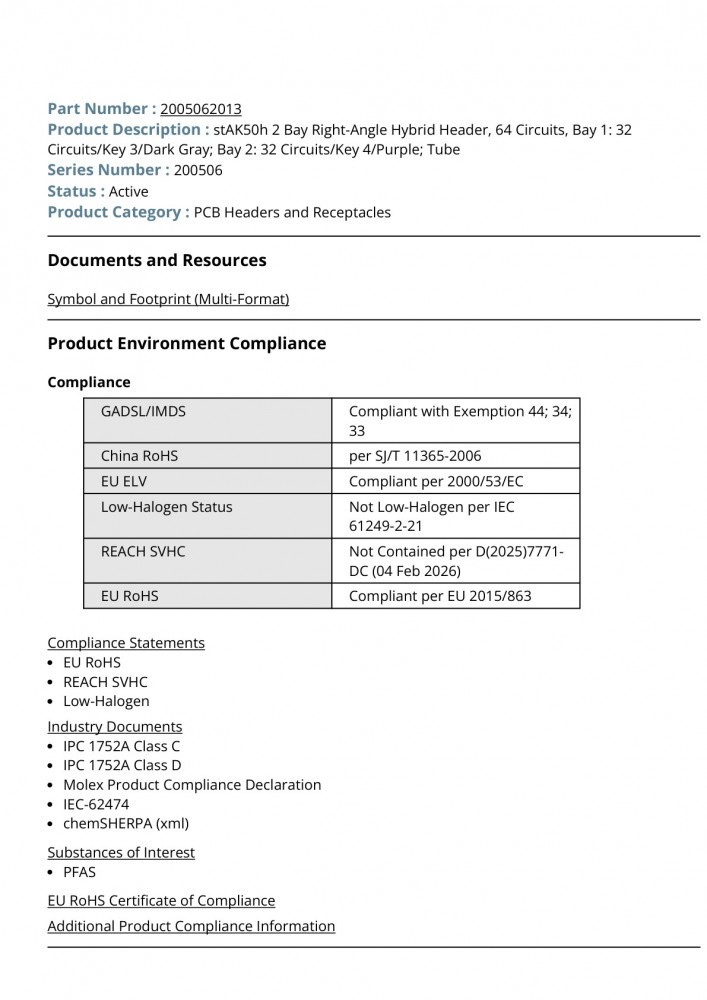 Technical document image 1 for MOLEX 2005062013
