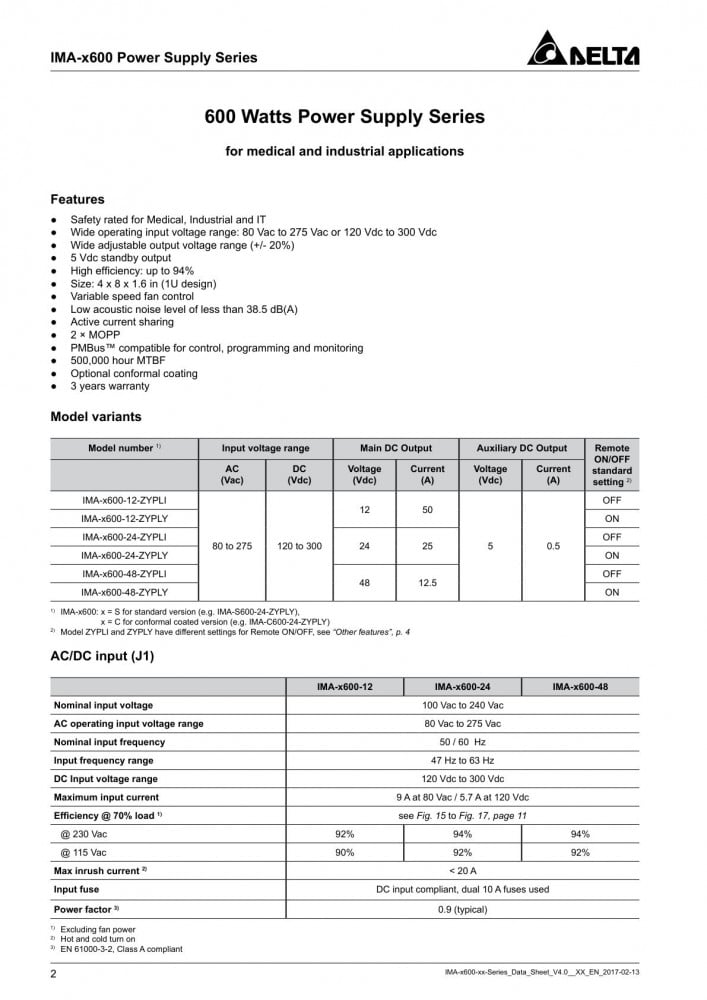 IMA 600 W datasheet page 2