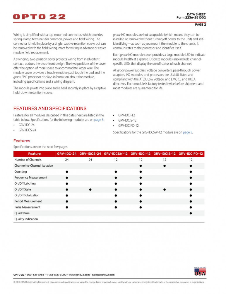 OPTO 22 groov DC input modules datasheet, page 2