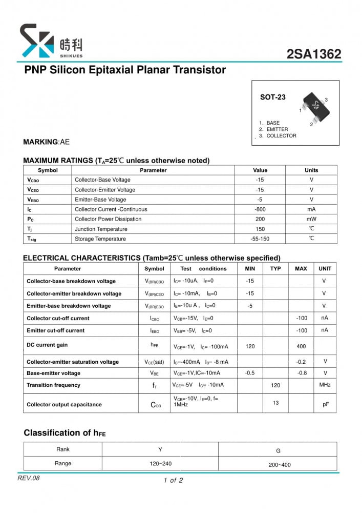 2SA1362 datasheet page 1