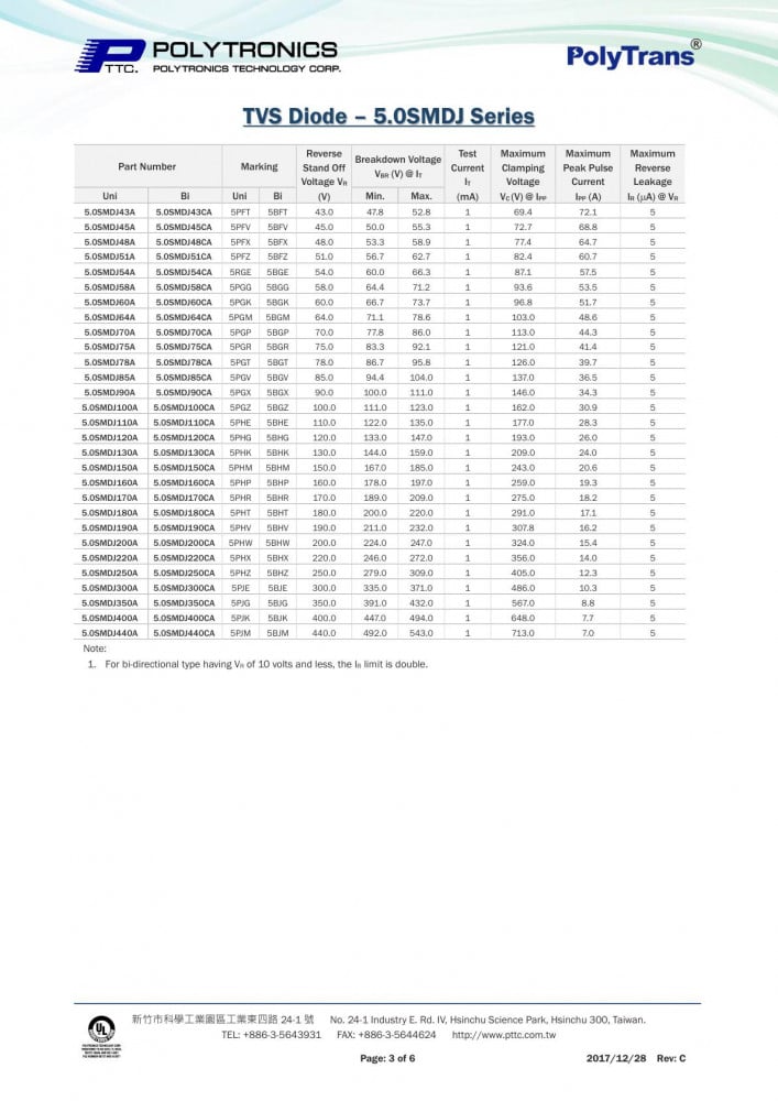 5.0SMDJ33CA datasheet page 3