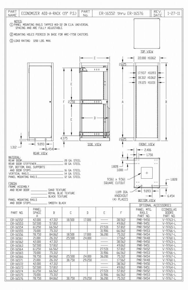 Bud Industries Economizer Add-A-Rack technical drawing