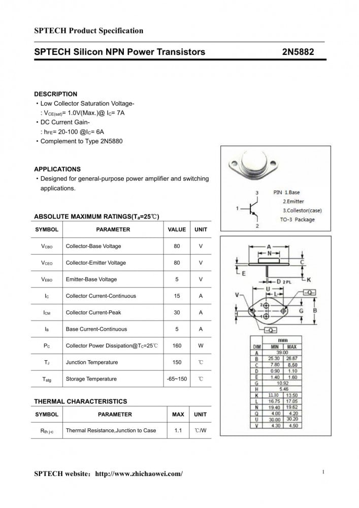 2N5882 datasheet page 1