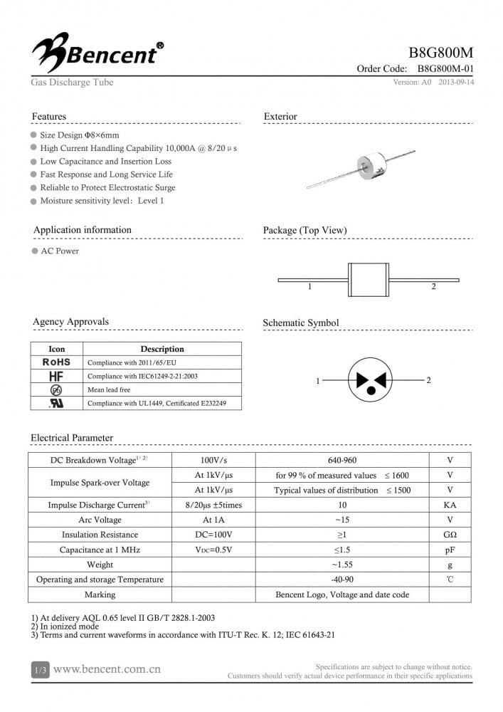 B8G800M datasheet page 1