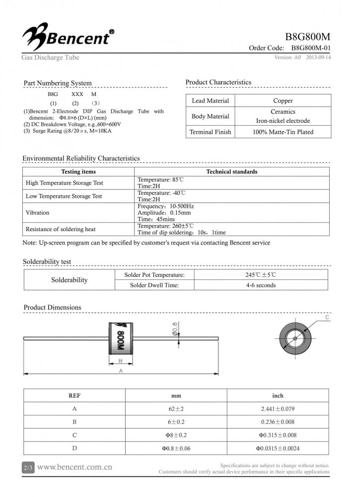 B8G800M datasheet page 2