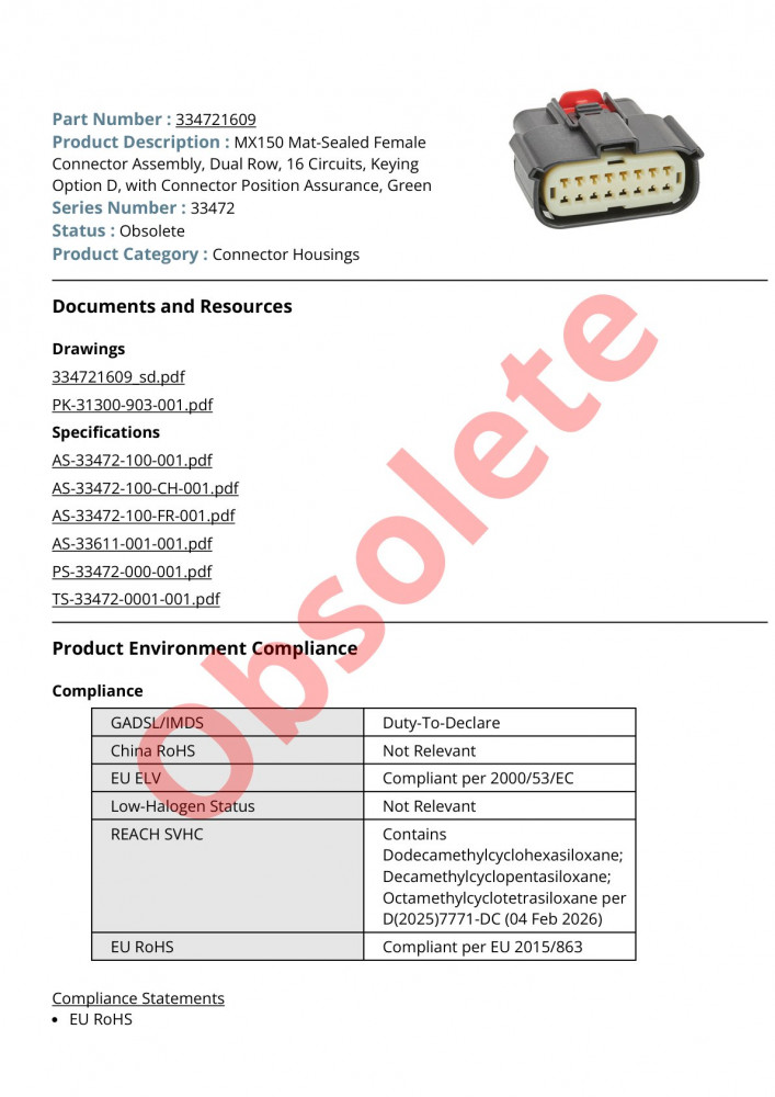 MOLEX 334721609 document preview, page 1