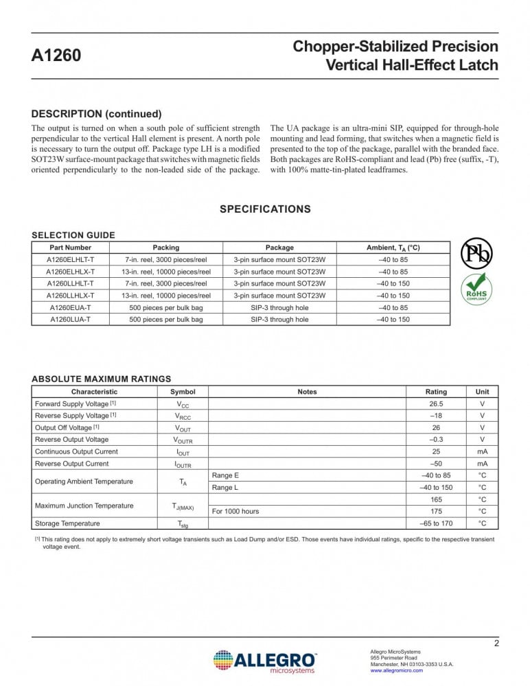 A1260LLHLT-T datasheet page 2