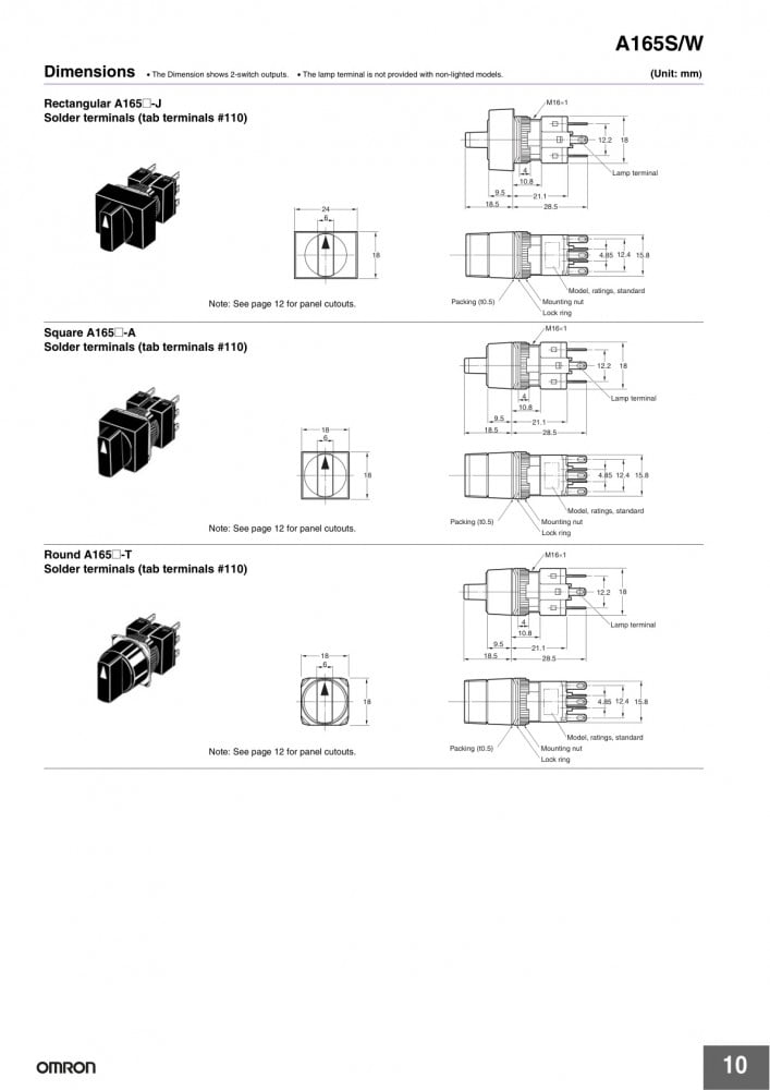OMRON A165 series datasheet page 10