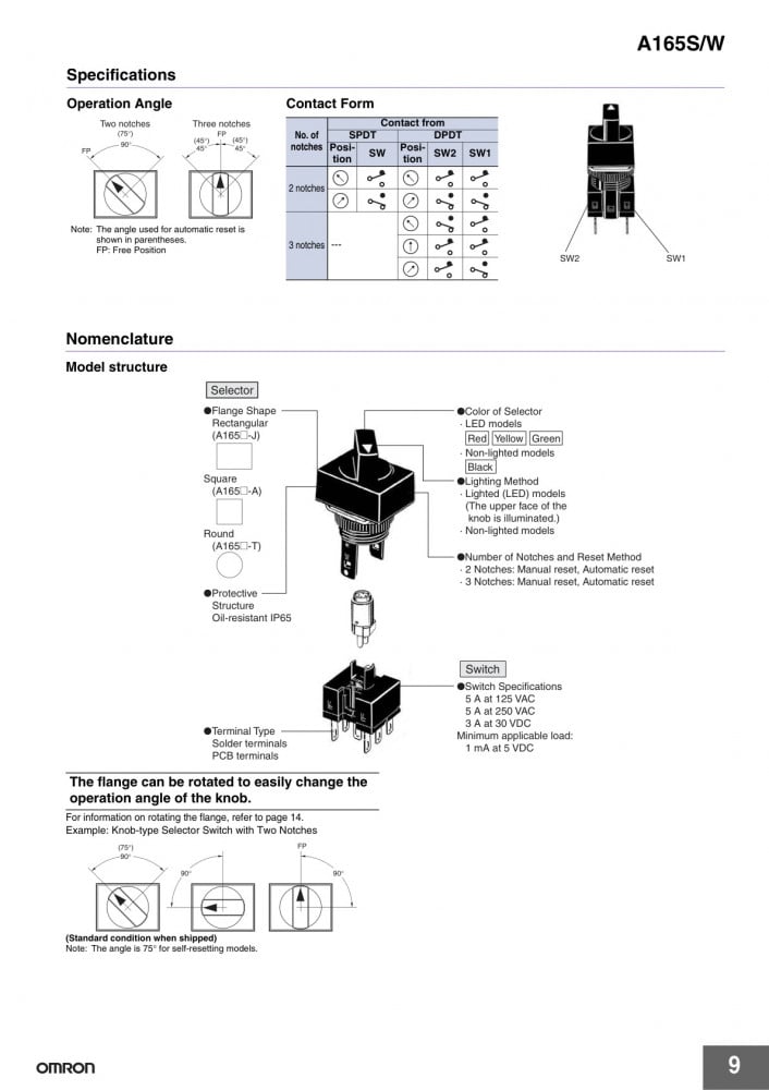 OMRON A165 series datasheet page 9