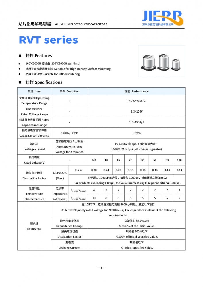 JIERR RVT series datasheet page 1