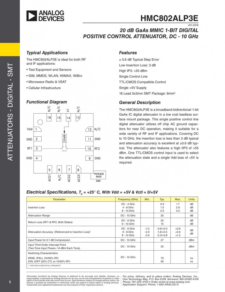 HMC802ALP3E datasheet page 1