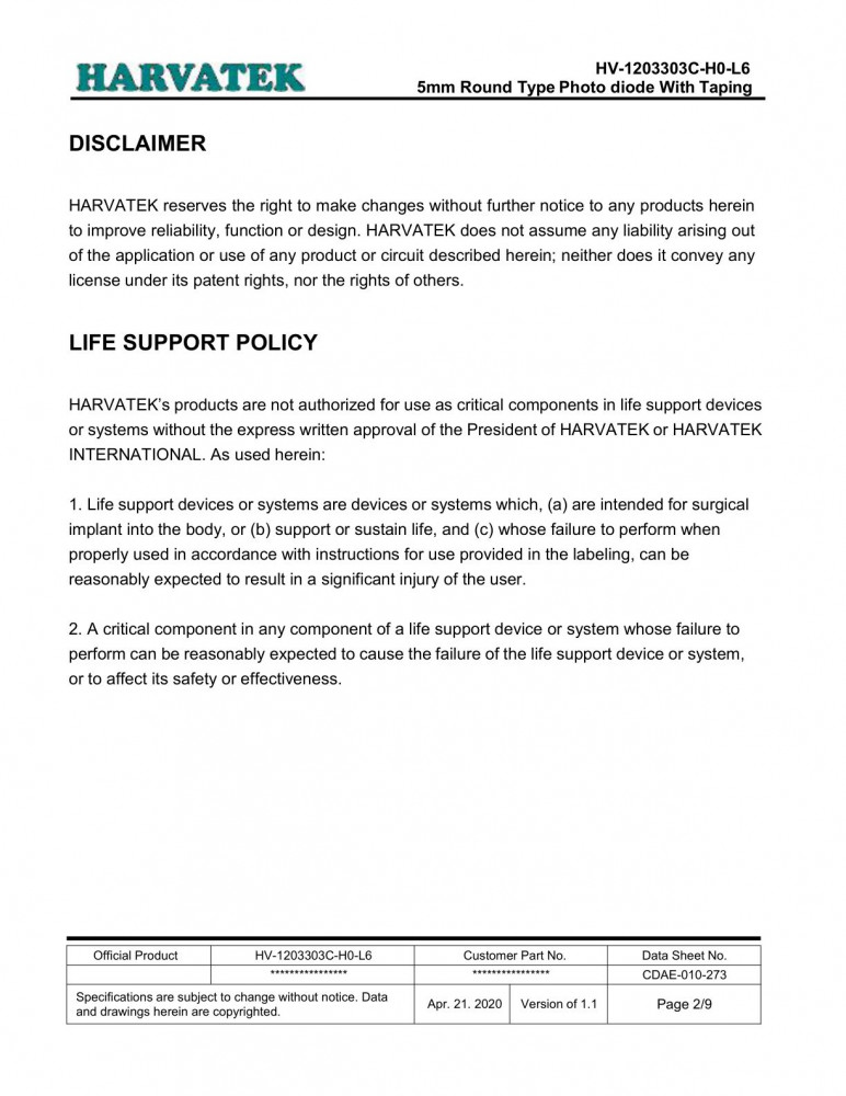 HV-1203303C-H0-L6 datasheet page 2