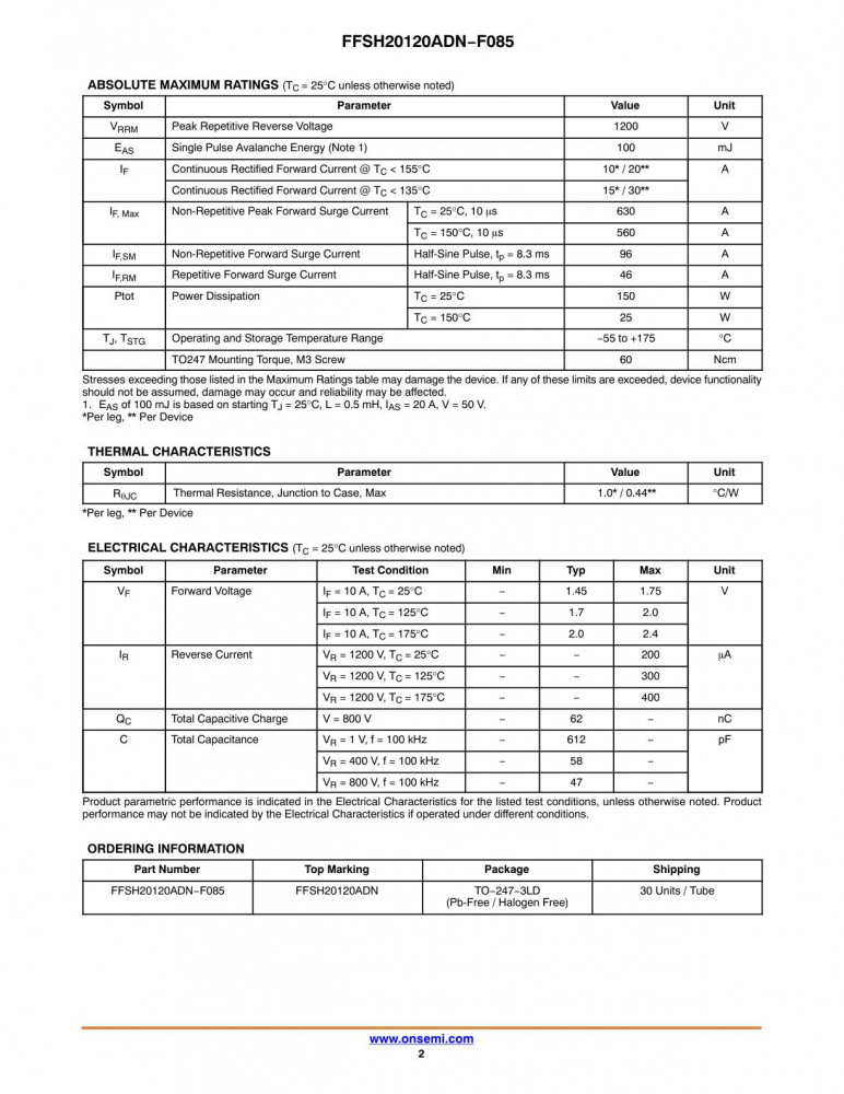 FFSH20120ADN-F085 datasheet page 2