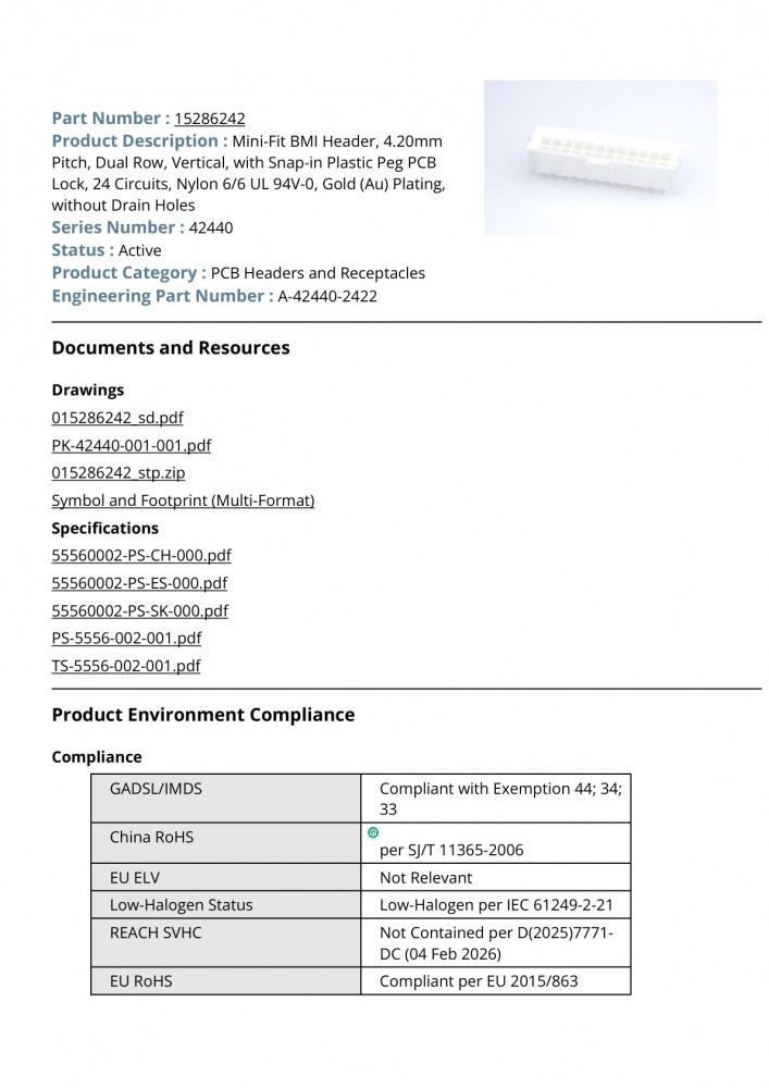 MOLEX MINI-FIT technical document page 1