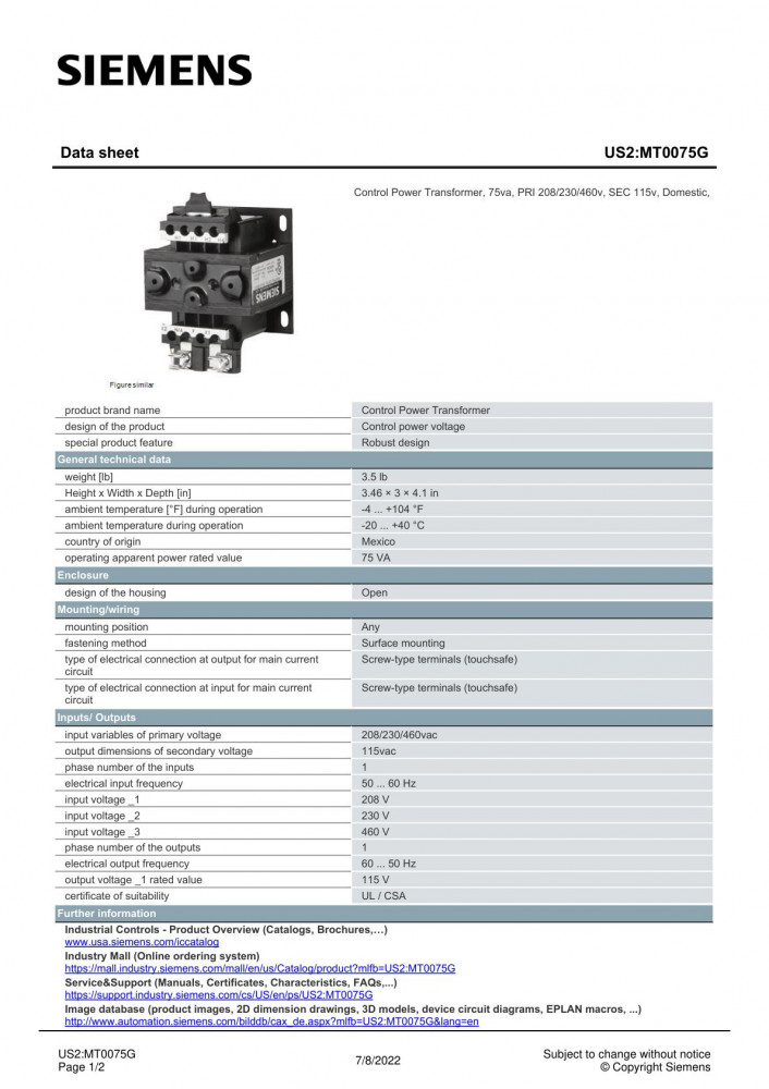 MT0075G technical document page 1