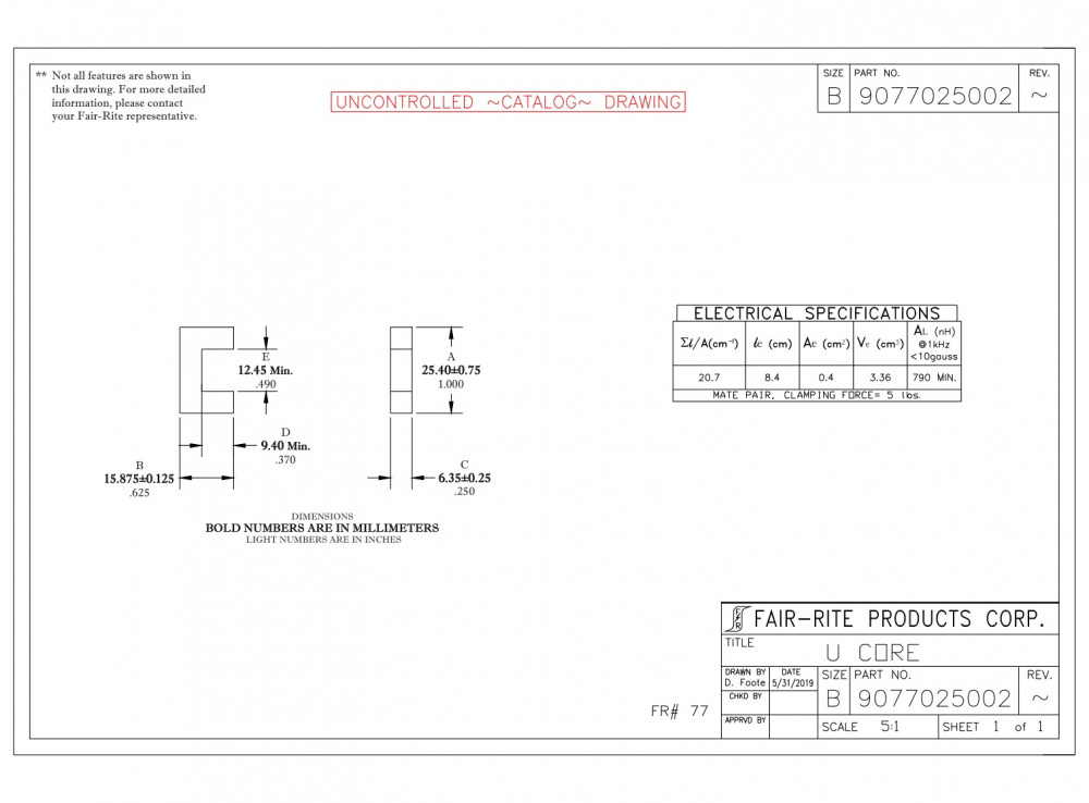 Fair-Rite 9077025002 technical document page