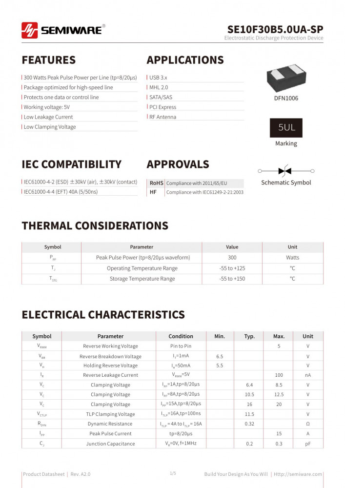 SE10F30B5.0UA-SP datasheet page 1