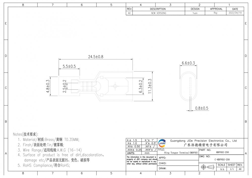 JIDC MDFND2-250 technical drawing