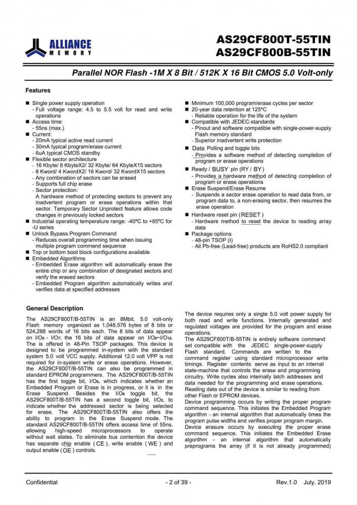 AS29CF800B-55TIN datasheet page 2