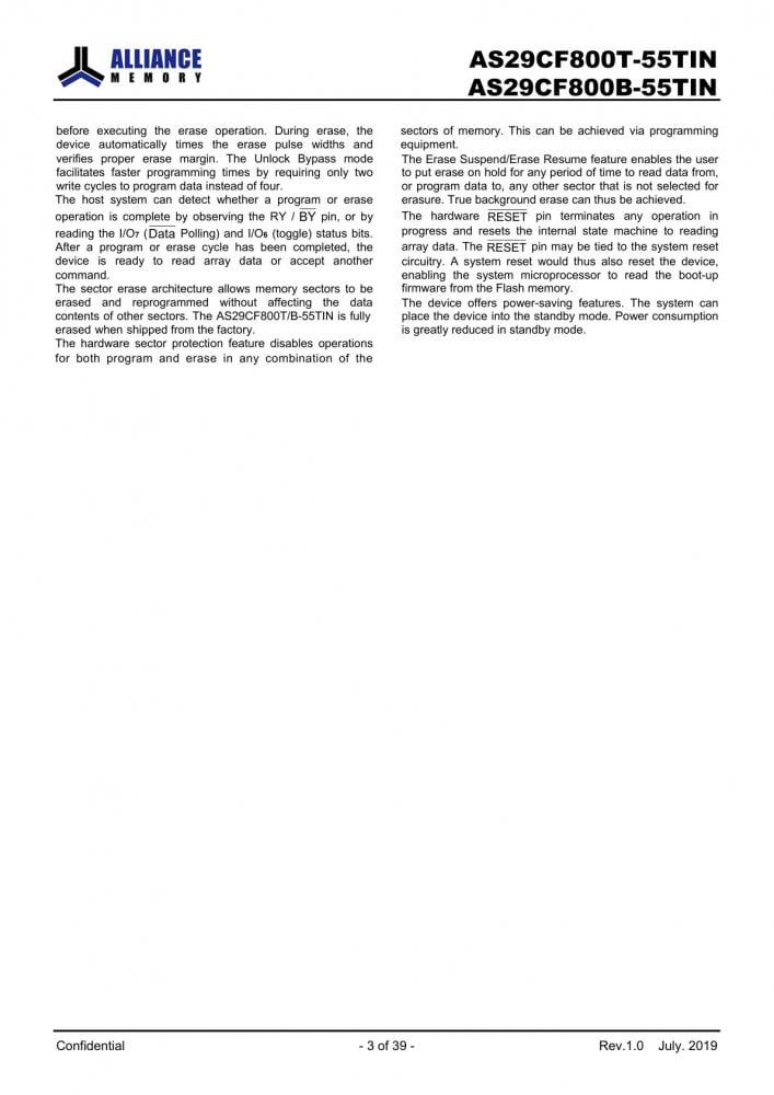 AS29CF800B-55TIN datasheet page 3