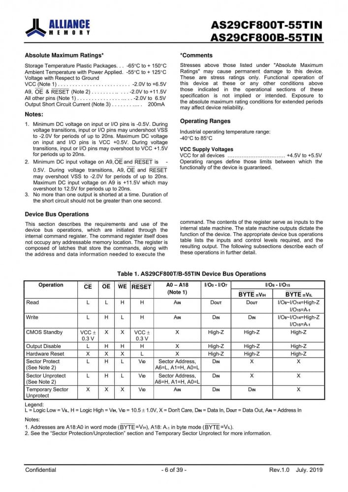 AS29CF800B-55TIN datasheet page 6